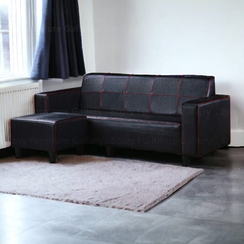 Tessa 3-Seater Faux Leather Sofa with Stool - Ecozy Furniture Gallery